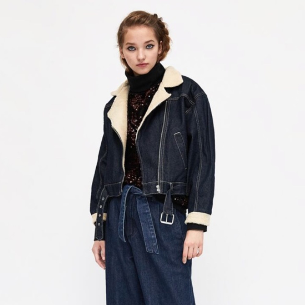 Zara Faux Shearling Denim Jacket - Gem